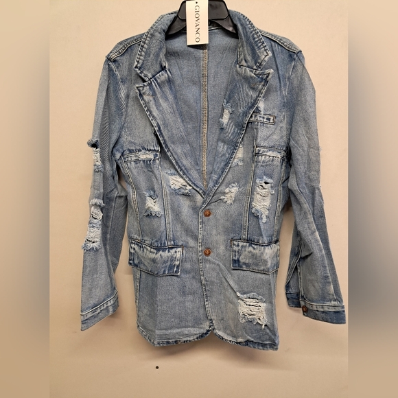 Giovanco | Suits & Blazers | Mens Notched Lapel 2 Button Ripped Denim ...